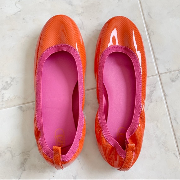 OZM | Shoes | Shiny Comfy Orangepink Ballet Flats W Elastic | Poshmark